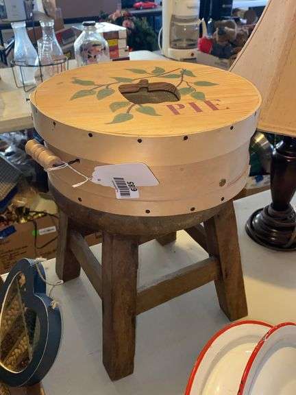Wooden apple pie box, and carved wooden stool - Hurley Real Estate ...