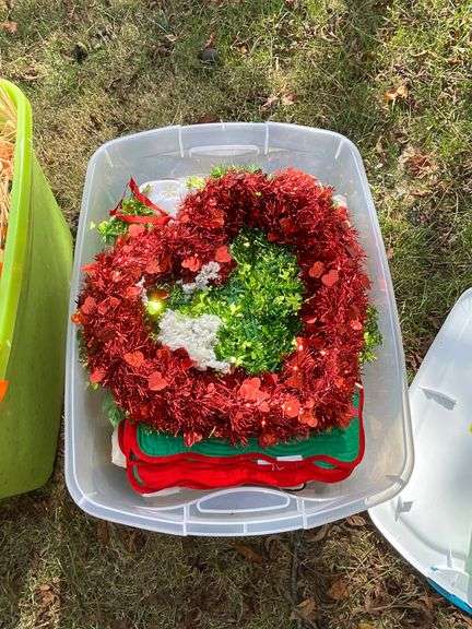 Four totes of holiday decor: Valentine, St Patrick, Easter, Halloween ...