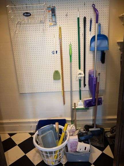 Laundry basket, lightbulbs, waste can, broom, dustpan, floor cleaners ...