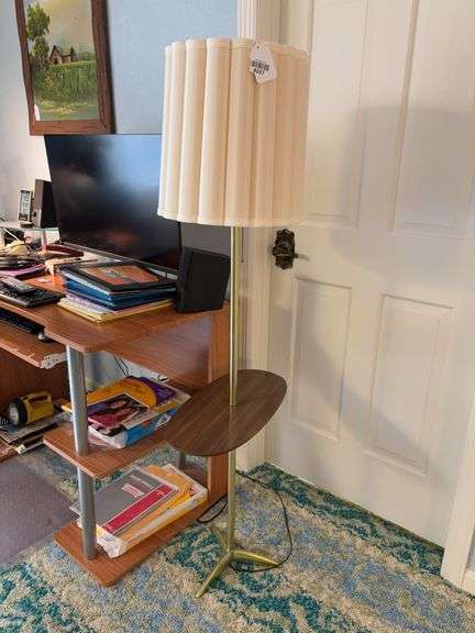 MCM mid-century modern combination floor lamp/stand w/ scalloped shade ...