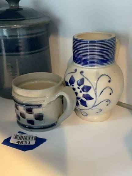 Two incised stoneware mugs w/ cobalt blue decor - Hurley Real Estate ...