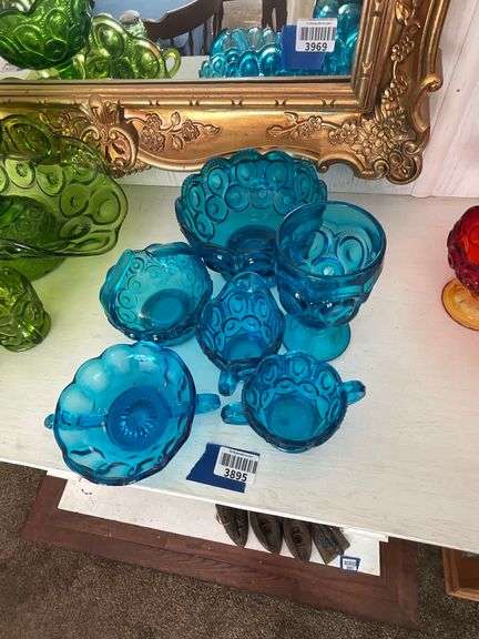 Blue Moon & Star glassware including: basket, sugar/creamer, goblet ...
