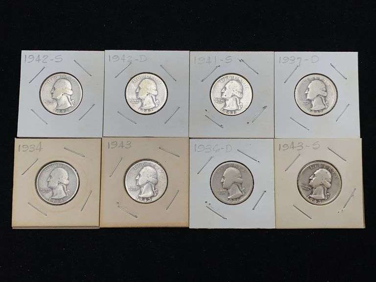 (8) 90% Silver Washington Quarters, $2.00 Face Value - Hurley Real ...