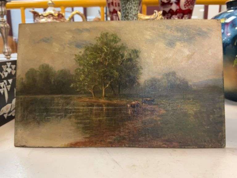C.D. SPANGLER painting, On the Antietam, on board w/ Hagerstown label ...