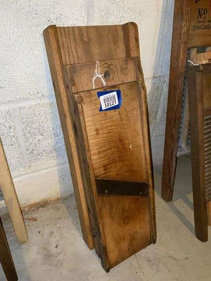 Three primitive wooden slaw boards, one is marked Henry Disston & Sons ...