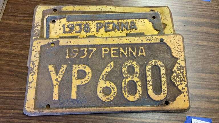 Three PA license plates: 1937, 1938, 1939 - Hurley Real Estate & Auctions