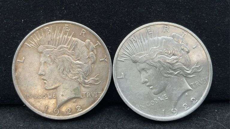 Two 1922 US Silver Peace Dollars - Hurley Real Estate & Auctions