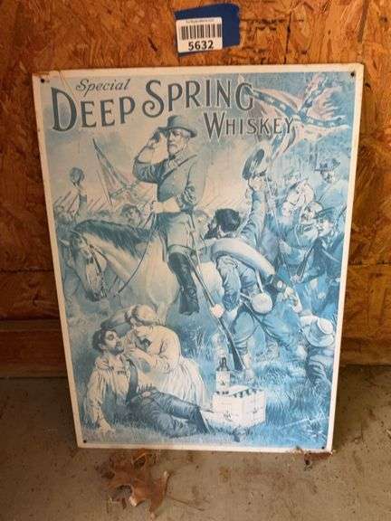 Metal Deep Springs Whiskey sign shows wear - Hurley Real Estate & Auctions