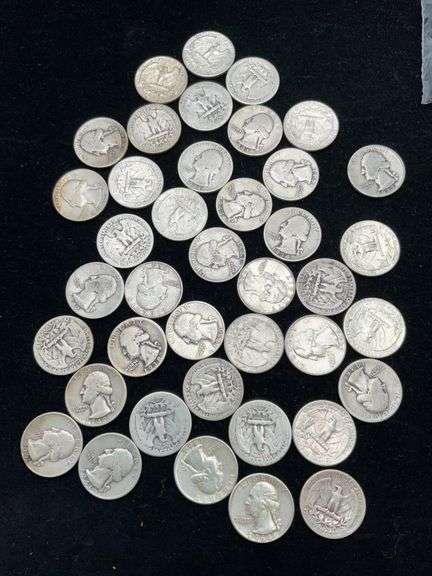 Lot of 40 US Silver Washington Quarters - 1964 and before - ($10 Face ...