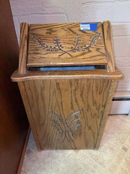 Oak finish trash bin - Hurley Real Estate & Auctions