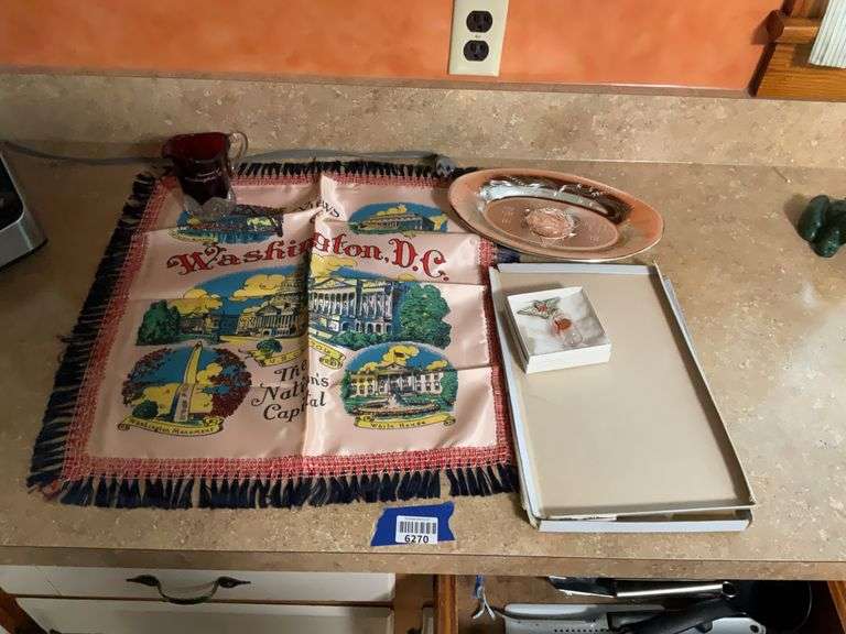 Collectibles lot: Washington DC souvenir ruby glass and pillow cover ...