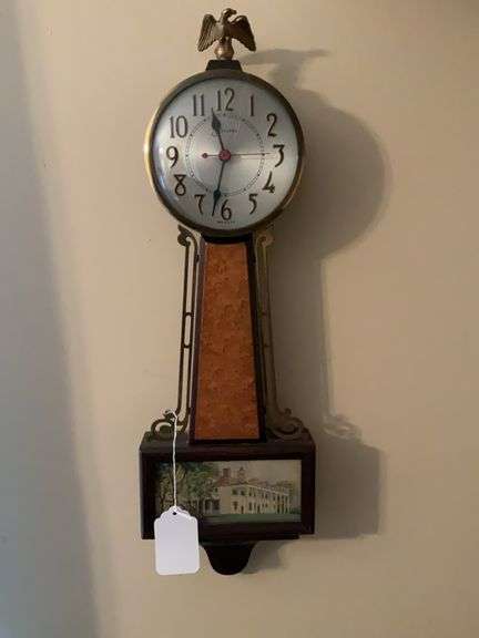 Sessions banjo wall clock w/ eagle finial, print of Mt Vernon - Hurley ...