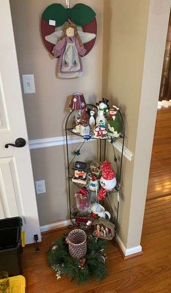 Angel plaque, centerpiece, and contents of shelf unit: Christmas decor ...
