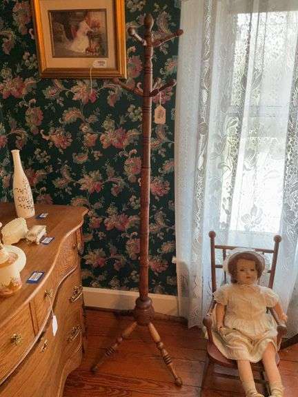 Turned wood clothes tree 64 tall - Hurley Real Estate & Auctions