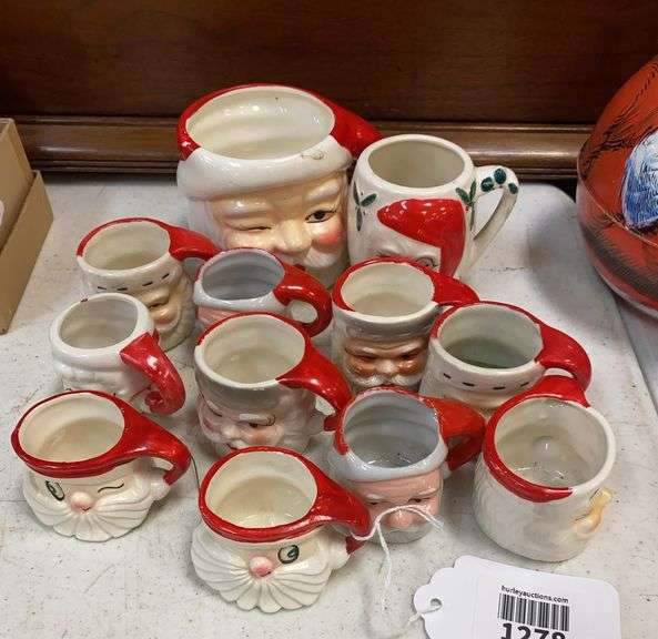 Collection of vintage Santa head mugs including winking eye - Hurley ...