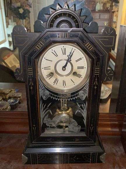 1881 ebonized aesthetic shelf clock, sold by Leander Freeman ...