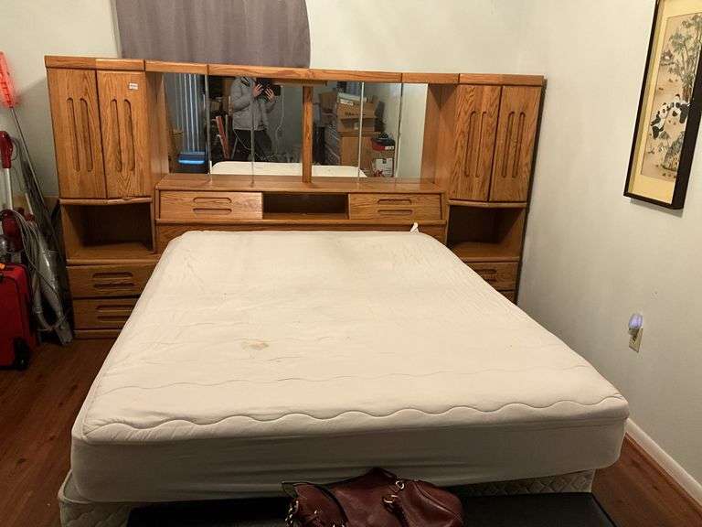 Mirrored wall unit headboard bed w/ mattress set backboard 103x16x60 ...