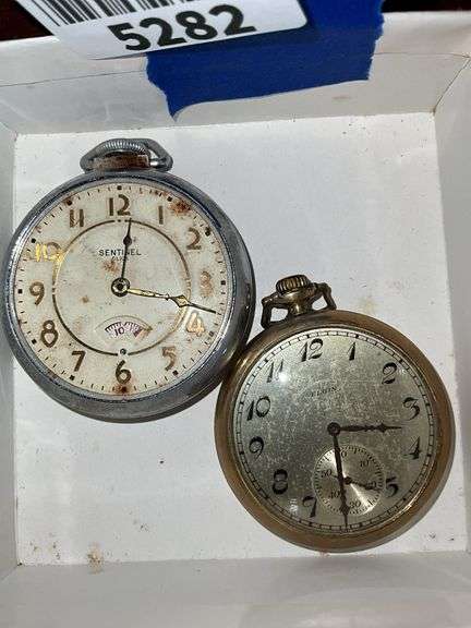 Two open face pocket watches: Sentinel and Elgin - inspection suggested ...