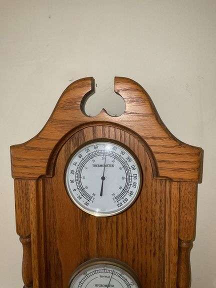 Wall hanging oak barometer/thermometer - Hurley Real Estate & Auctions