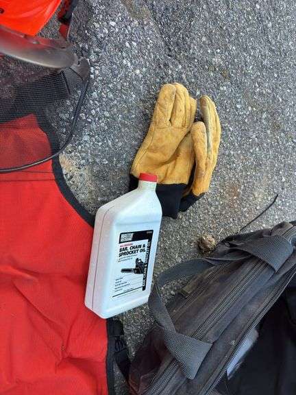 Husqvarna chainsaw safety helmet, Echo chaps, gloves, bar, chain and ...