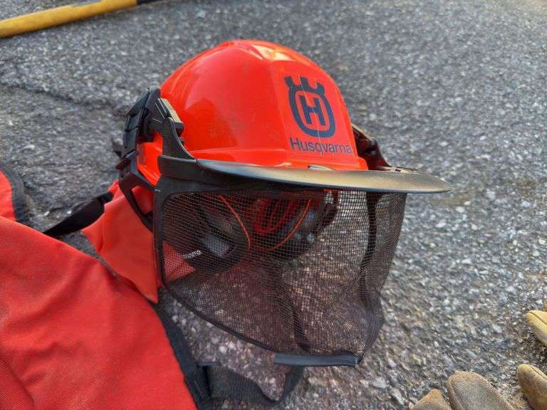 Husqvarna chainsaw safety helmet, echo chaps, 2 pairs of gloves and ...