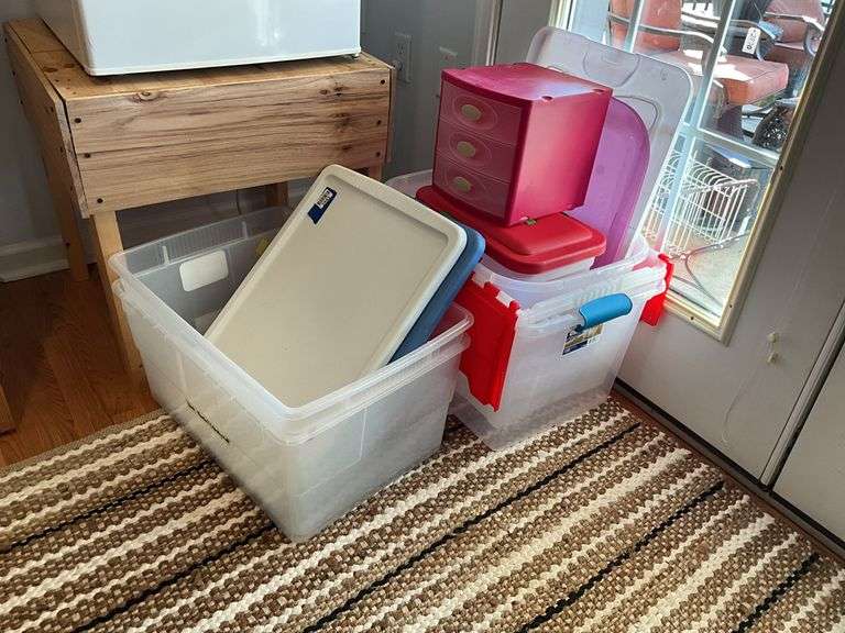 Plastic storage totes and drawer unit - Hurley Real Estate & Auctions