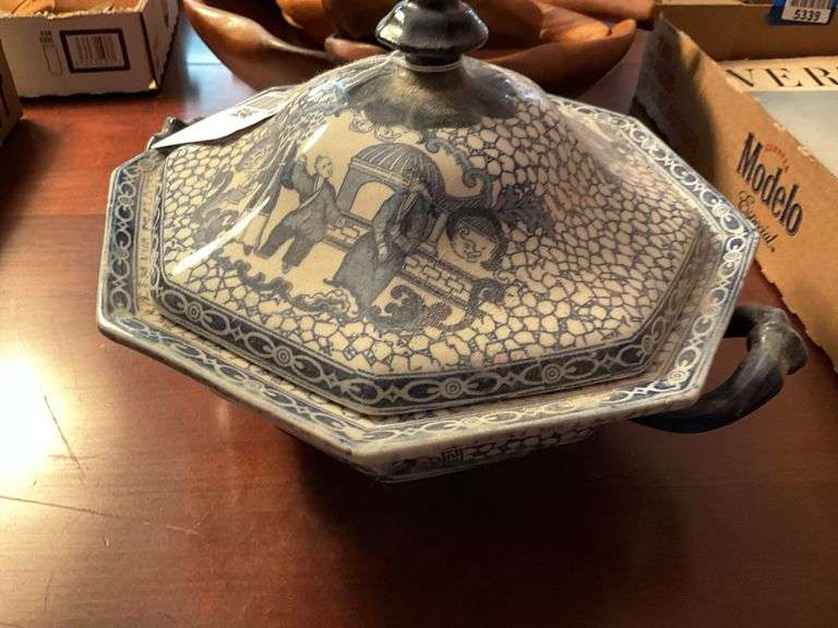 Blue and white transfer printed covered vegetable dish - Hurley Real ...