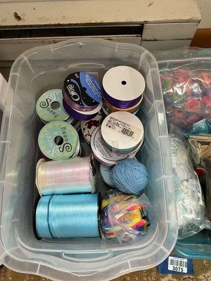 Two totes of ribbon and craft supplies - Hurley Real Estate & Auctions