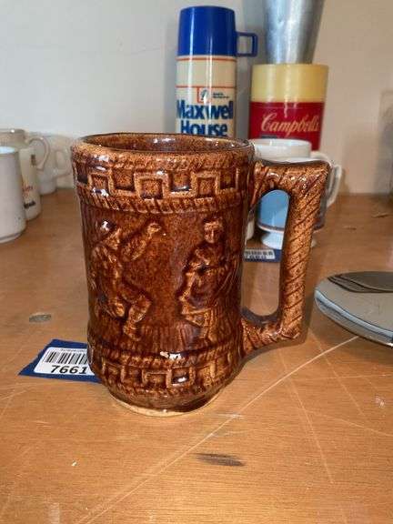 Relief molded stoneware mug w/ dancers - Hurley Real Estate & Auctions
