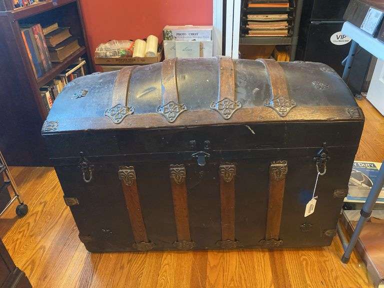 Antique camel back trunk, re-lined 36x19x27 - Hurley Real Estate & Auctions