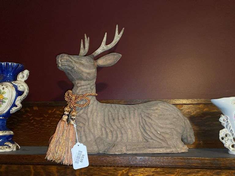 Carved wood recumbent stag - Hurley Real Estate & Auctions