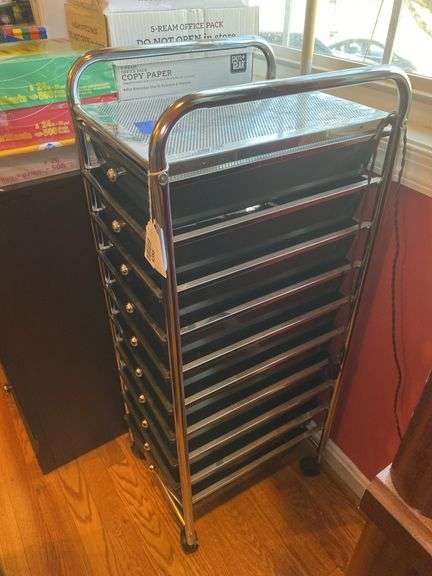 Rolling metal file basket drawer unit - Hurley Real Estate & Auctions