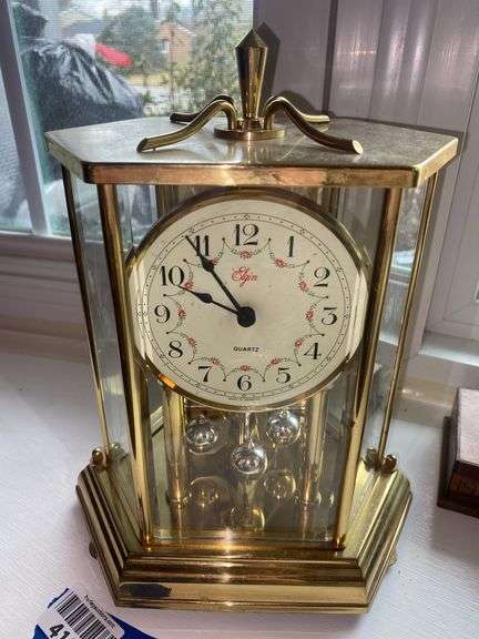 Elgin quartz anniversary style clock w/ decorated face, Made in Germany ...
