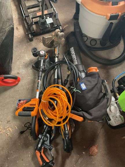 Worx yard tools set: string trimmers, edger, power cleaner, blower ...