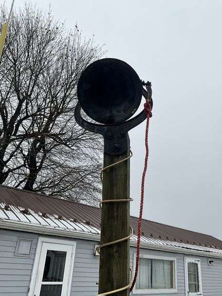 Krystal Metal farm bell on post - Hurley Real Estate & Auctions
