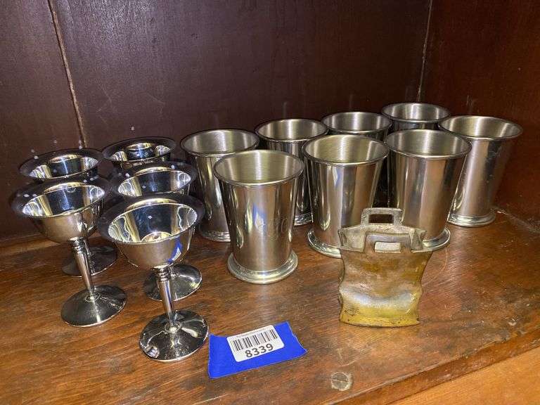 Metal barware: julep cups and stems, cast metal bag - Hurley Real ...