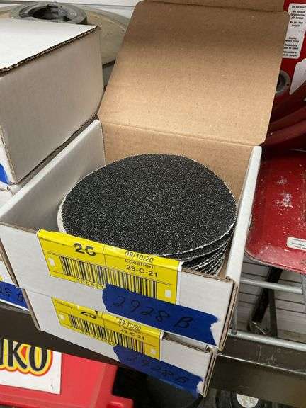 Five boxes of 6 inch floor sanding disc 36 grit, two boxes are open ...