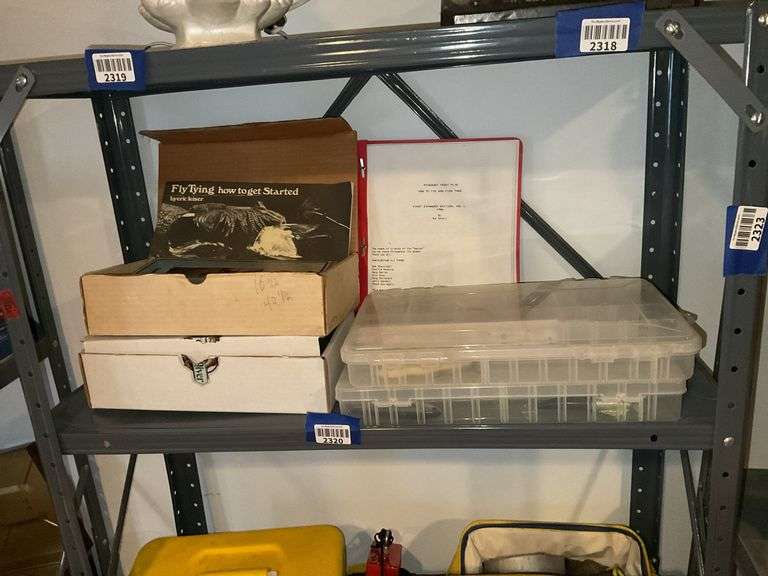Contents of shelf: fly tying kit, and cases of flies/lures - Hurley ...