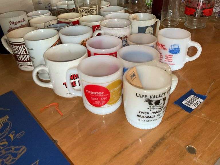 Advertising and decorated mugs collection including: MasterCharge ...