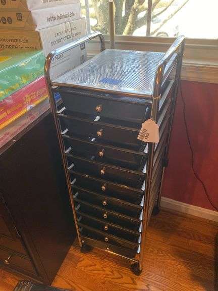 Rolling metal file basket drawer unit - Hurley Real Estate & Auctions