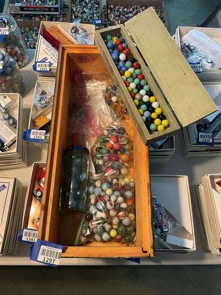 Wooden box of marbles - Hurley Real Estate & Auctions