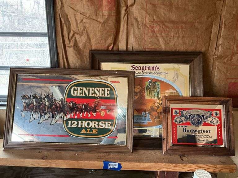 Three advertising bar mirrors, framed - Hurley Real Estate & Auctions