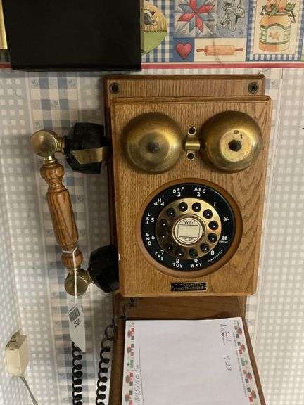 Antique style oak rotary dial wall telephone - bring tools for removal ...