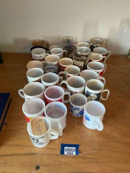 Advertising and decorated mugs collection including: MasterCharge ...