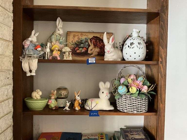 Contents of two shelves: rabbit figurines and Easter decor - Hurley ...