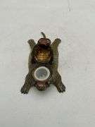 Unusual tiger skin rug inkwell w/ original ceramic insert, hinged lid ...
