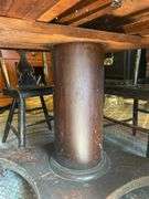Round oak pedestal table w/ scroll feet - no contents 42x42x29.5 ...