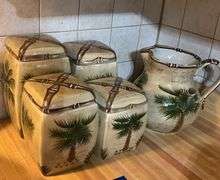 Bora Bora Palm tree motif canister set and pitcher - Hurley Real Estate ...