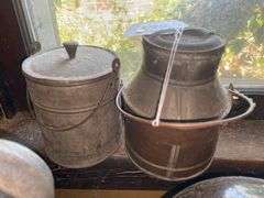 Tin berry bucket and milk pail - Hurley Real Estate & Auctions