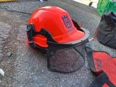 Husqvarna chainsaw safety helmet, echo chaps, gloves, safety glasses ...